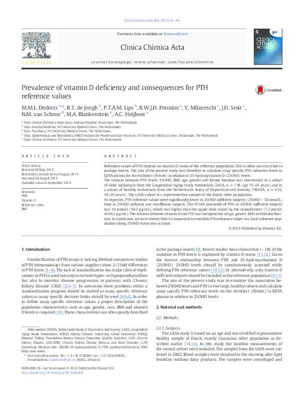 (PDF) Prevalence of vitamin D deficiency and consequences for PTH ...