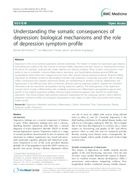 (PDF) Understanding the somatic consequences of depression: biological ...