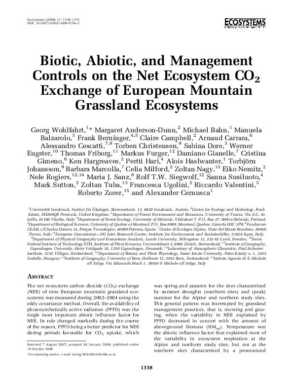 (PDF) Partitioning European grassland net ecosystem CO2 exchange into gross primary productivity ...