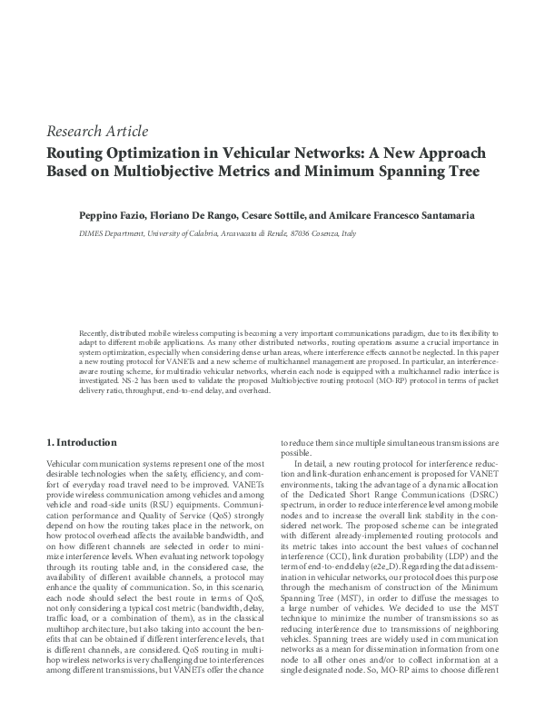 Pdf Routing Optimization In Vehicular Networks A New Approach Based On Multiobjective Metrics