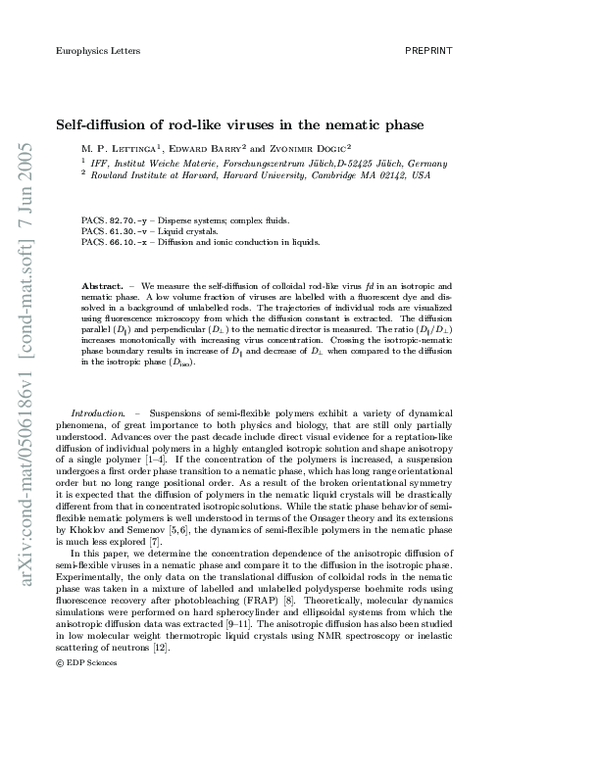 (PDF) Self-diffusion of rod-like viruses in the nematic phase