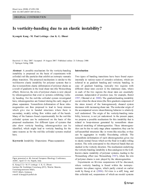 (PDF) Is vorticity-banding due to an elastic instability?