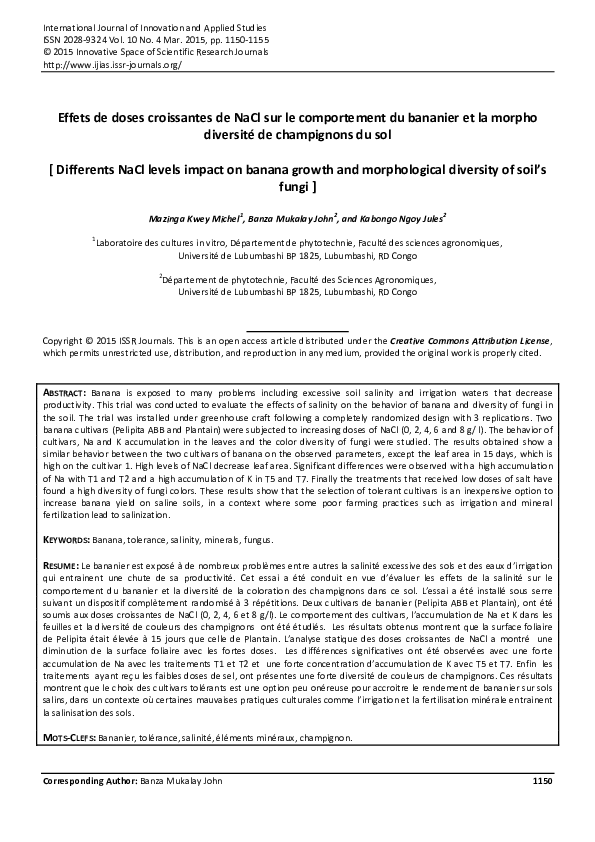 (PDF) Differents NaCl levels impact on banana growth and morphological diversity of soil’s