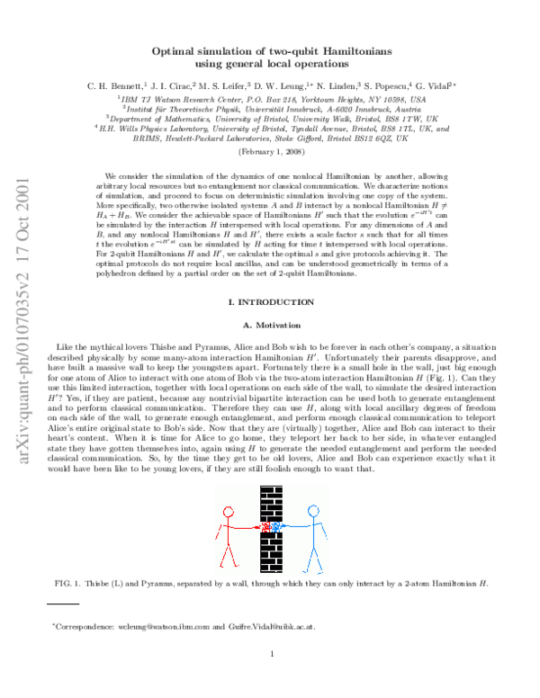 (PDF) Optimal simulation of two-qubit Hamiltonians using general local operations