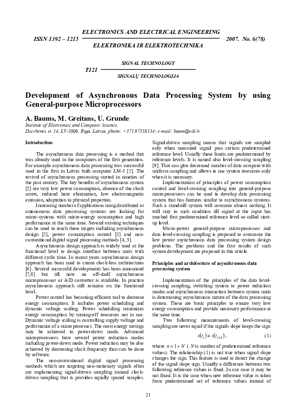 (PDF) Development of Asynchronous Data Processing System by using General-purpose Microprocessors