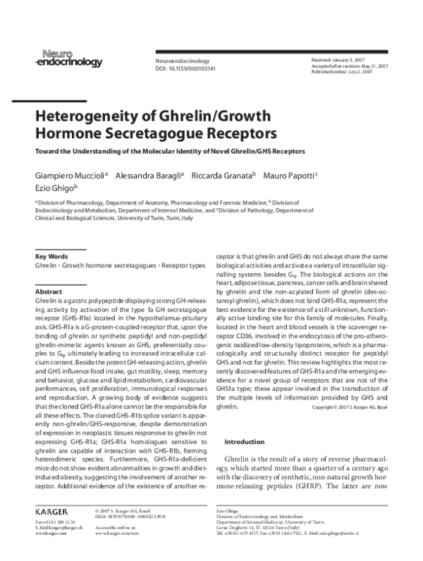 (PDF) Heterogeneity of Ghrelin/Growth Hormone Secretagogue Receptors