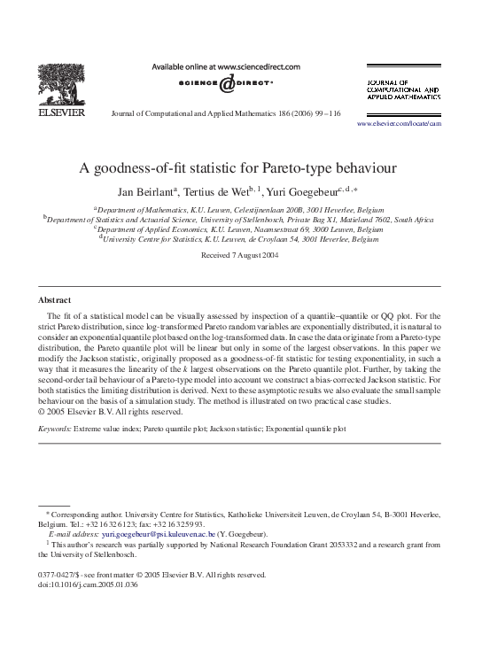 Pdf A Goodness Of Fit Statistic For Pareto Type Behaviour