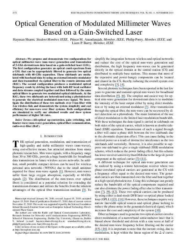 (PDF) Optical Generation of Modulated Millimeter Waves Based on a Gain ...