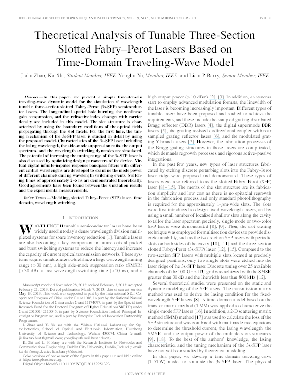 (PDF) Theoretical Analysis of Tunable Three-Section Slotted Fabry–Perot Lasers Based on Time ...