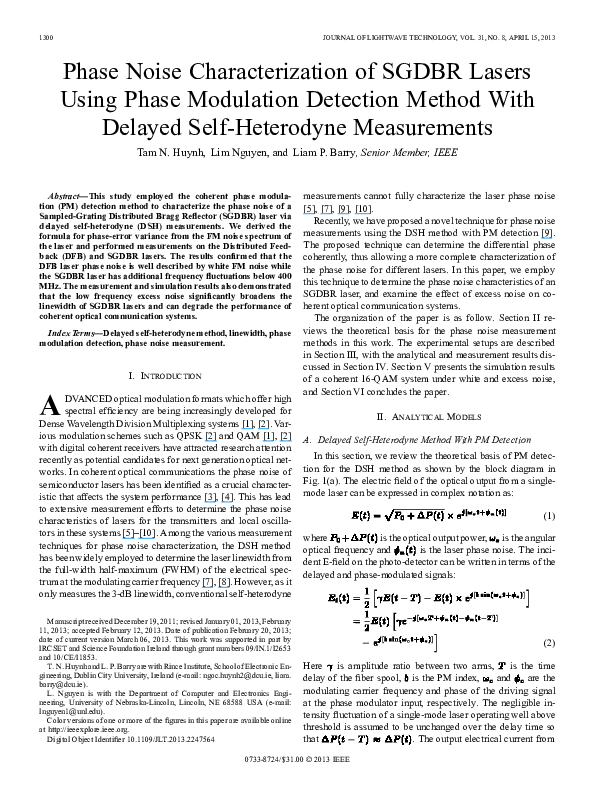 Pdf Phase Noise Characterization Of Sgdbr Lasers Using Phase