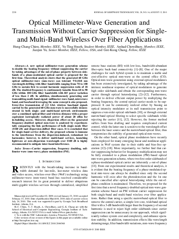 (PDF) Optical Millimeter-Wave Generation and Transmission Without ...