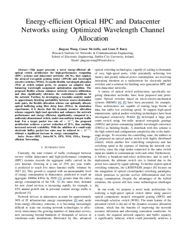 (PDF) Energy-efficient Optical HPC and Datacenter Networks using Optimized Wavelength Channel ...
