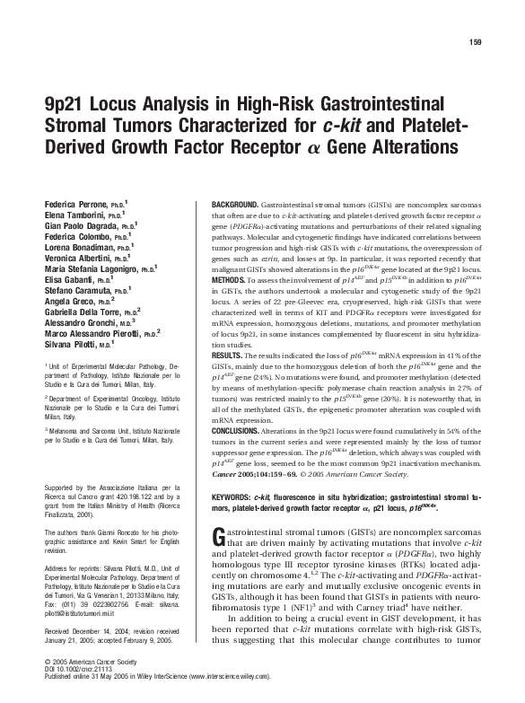 (PDF) 9p21 locus analysis in high-risk gastrointestinal stromal tumors ...