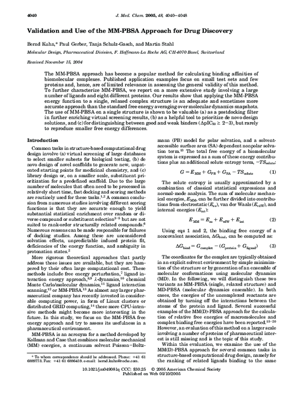 (PDF) Validation and Use of the MM-PBSA Approach for Drug Discovery