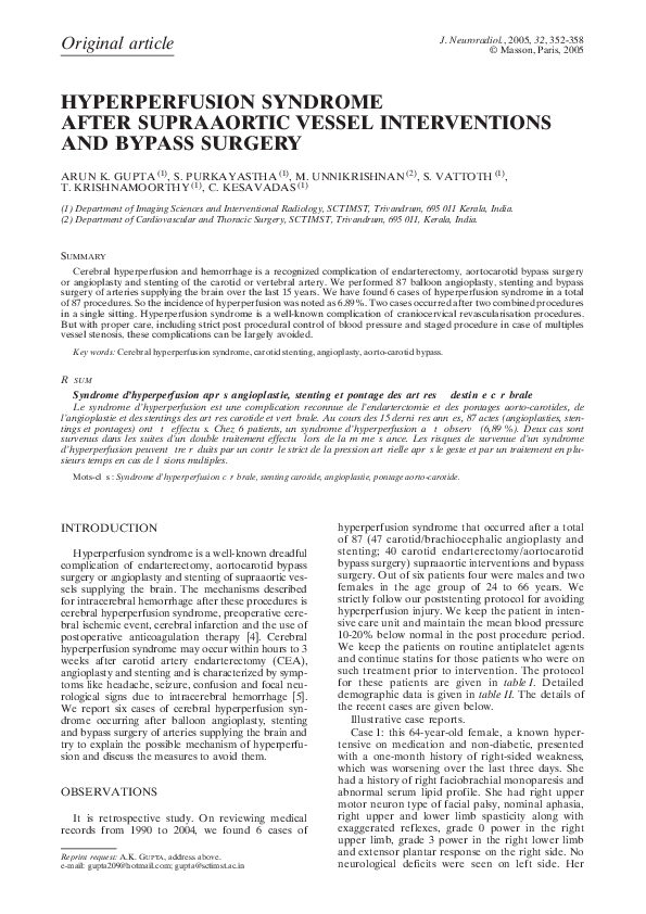 (PDF) Hyperperfusion syndrome after supraaortic vessel interventions ...