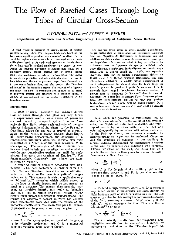 (PDF) The flow of rarefied gases through long tubes of circular cross ...