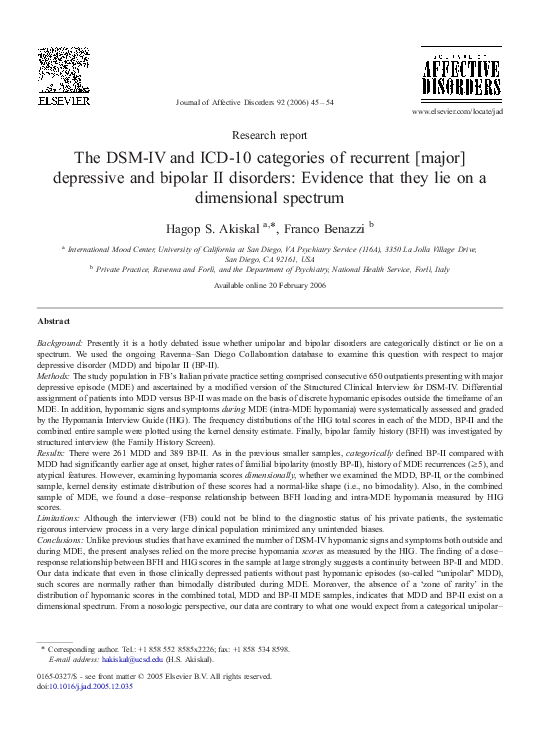 (PDF) The DSM-IV and ICD-10 categories of recurrent [major] depressive ...