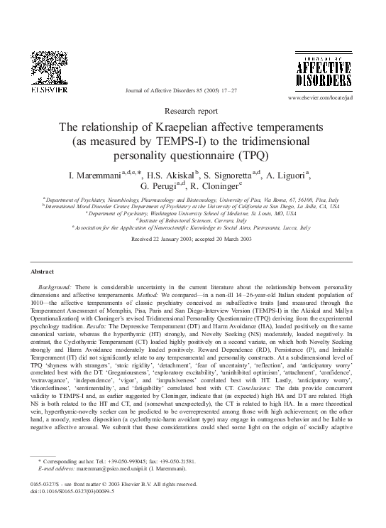 (PDF) The relationship of Kraepelian affective temperaments (as ...