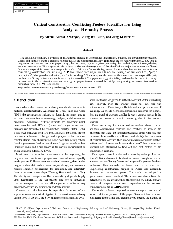 (PDF) Critical construction conflicting factors identification using ...