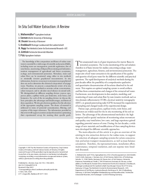 (PDF) In Situ Soil Water Extraction: A Review