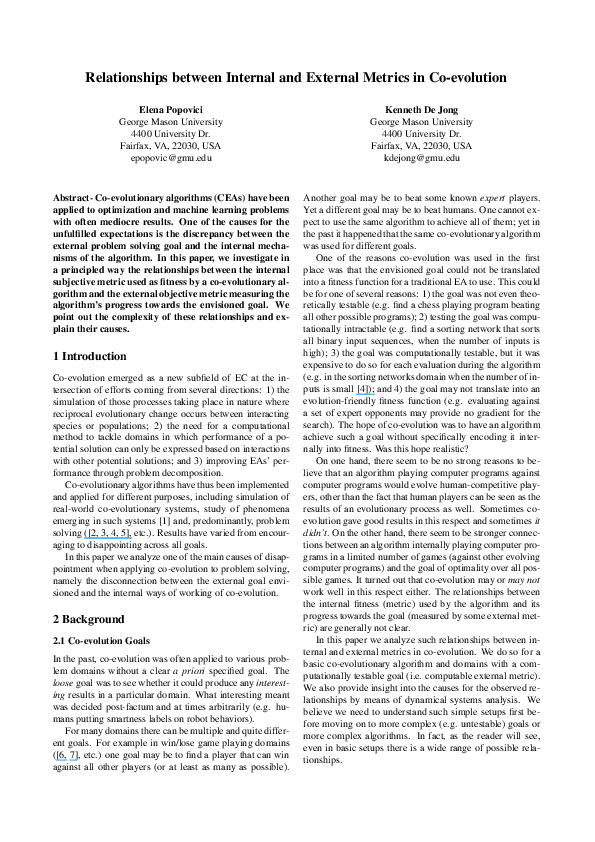 (PDF) Relationships between Internal and External Metrics in Co-evolution | Kenneth De Jong ...