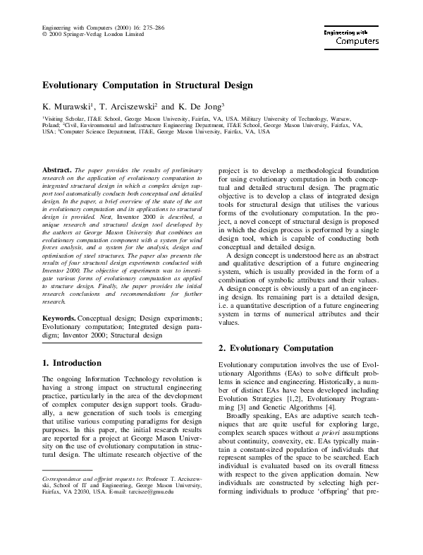 (PDF) Evolutionary Computation in Structural Design