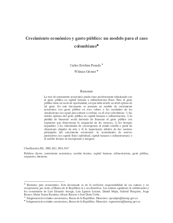 (PDF) Crecimiento Econ mico y Gasto P blico Un Modelo Para El Caso Colombiano