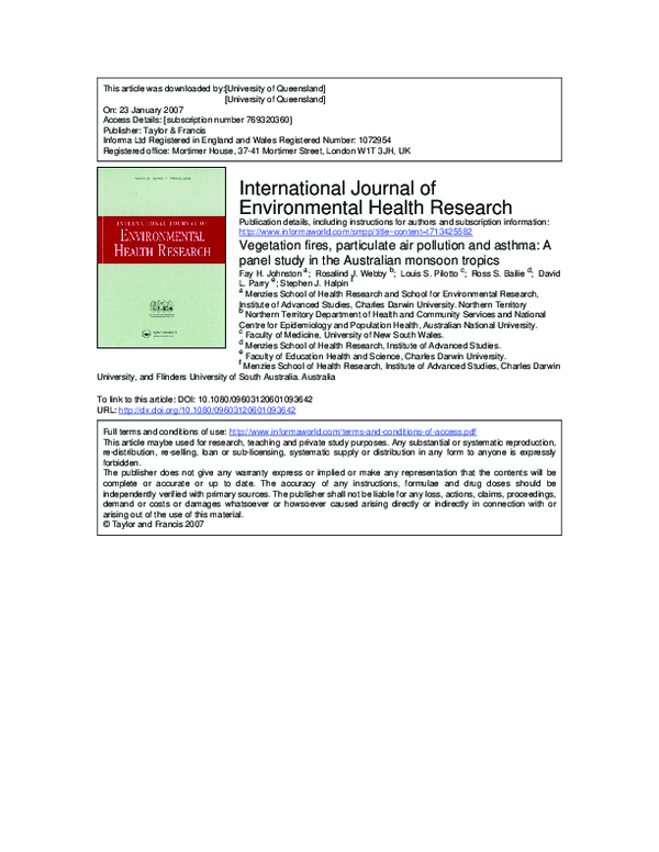 (PDF) Vegetation fires, particulate air pollution and asthma: A panel ...