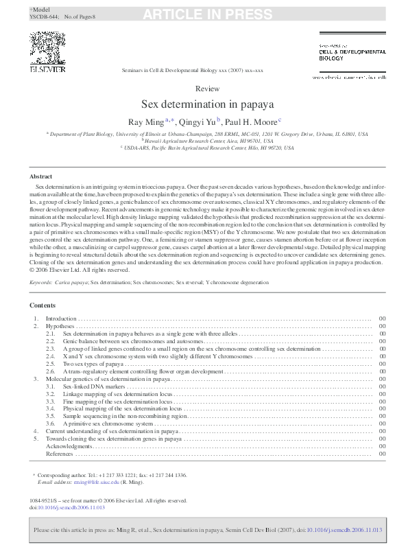 Pdf Sex Determination In Papaya