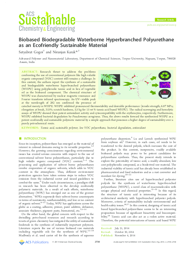 (PDF) Biobased Biodegradable Waterborne Hyperbranched Polyurethane as ...