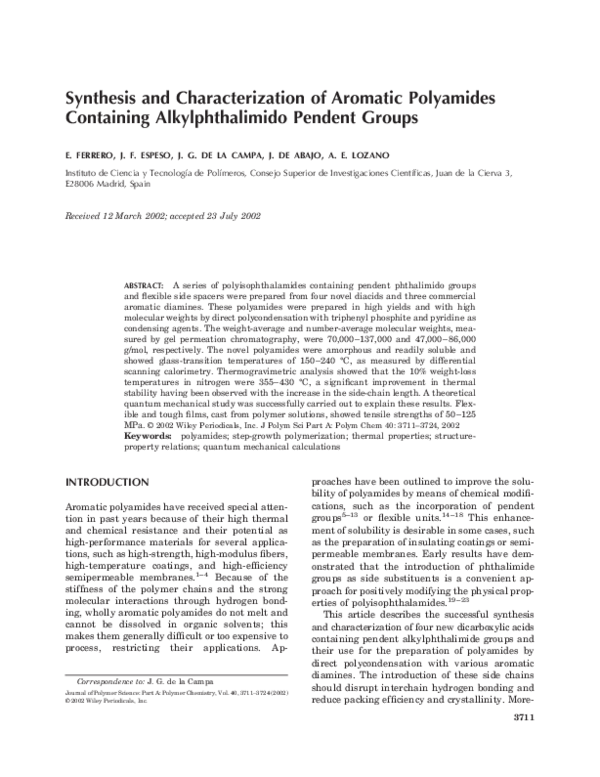 (PDF) Synthesis and characterization of aromatic polyamides containing ...