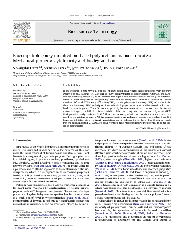 (PDF) Biocompatible epoxy modified bio-based polyurethane ...