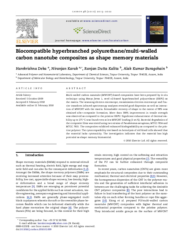 (PDF) Biocompatible hyperbranched polyurethane/multi-walled carbon ...