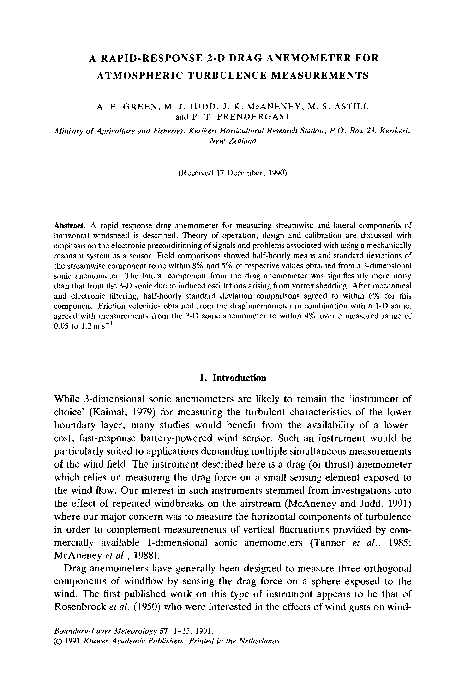 (PDF) A rapid-response 2-D drag anemometer for atmospheric turbulence ...