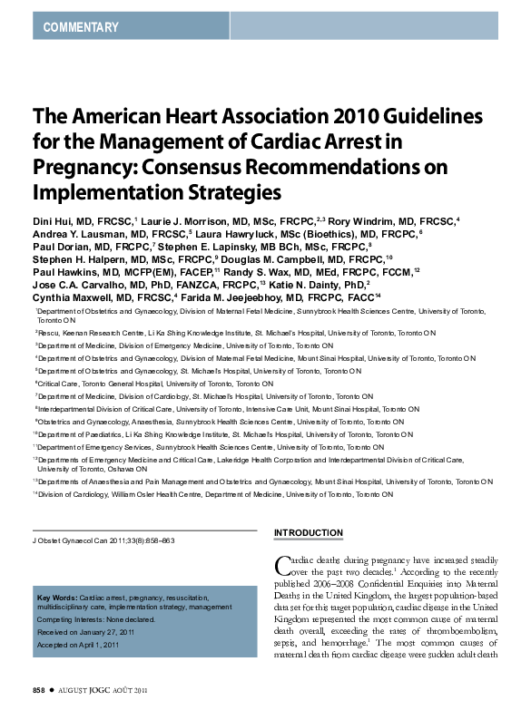 (PDF) The American Heart Association 2010 guidelines for the management of cardiac arrest in ...