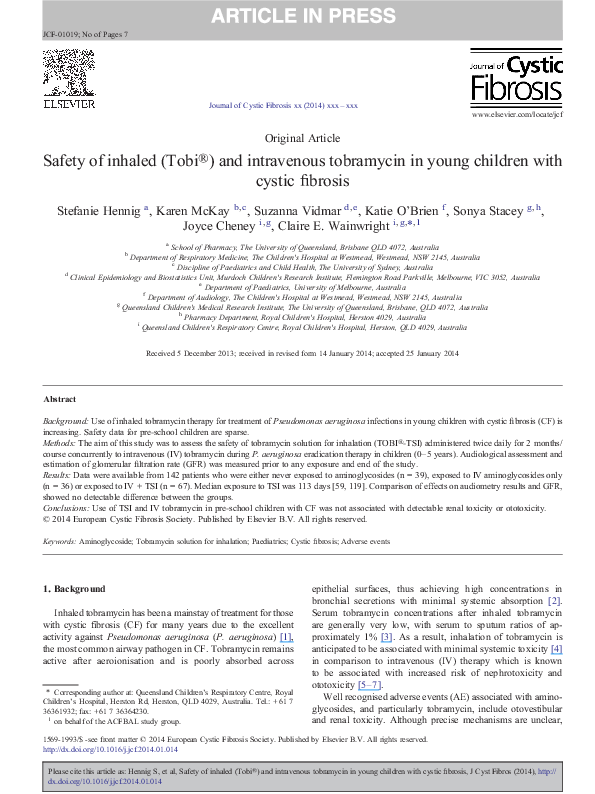 (PDF) Safety of inhaled (Tobi®) and intravenous tobramycin in young ...