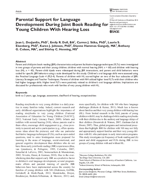 (PDF) Parental Support for Language Development During Joint Book ...