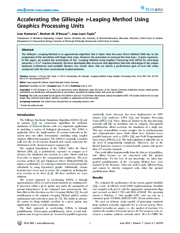 (PDF) Accelerating the Gillespie τ-Leaping Method Using Graphics Processing Units