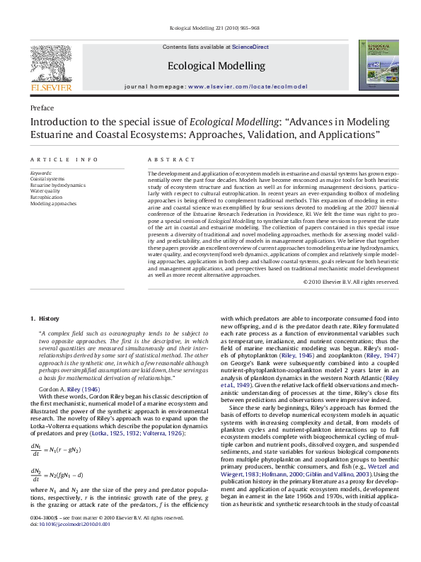 (PDF) Introduction to the special issue of Ecological Modelling ...