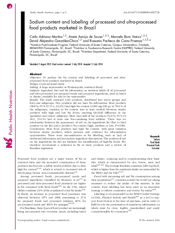 (PDF) Sodium content and labelling of processed and ultra-processed ...