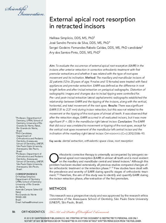 (PDF) External apical root resorption in retracted incisors | Ary dos Santos-Pinto and Hallissa ...