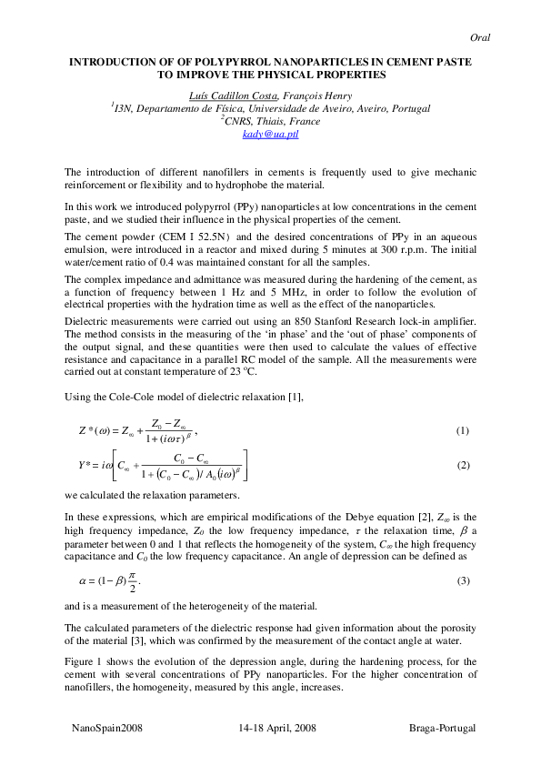 (PDF) Introduction of of Polypyrrol Nanoparticles in Cement Paste to ...
