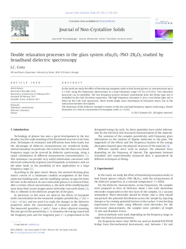 (PDF) Double relaxation processes in the glass system xEu2O3·PbO·2B203 ...