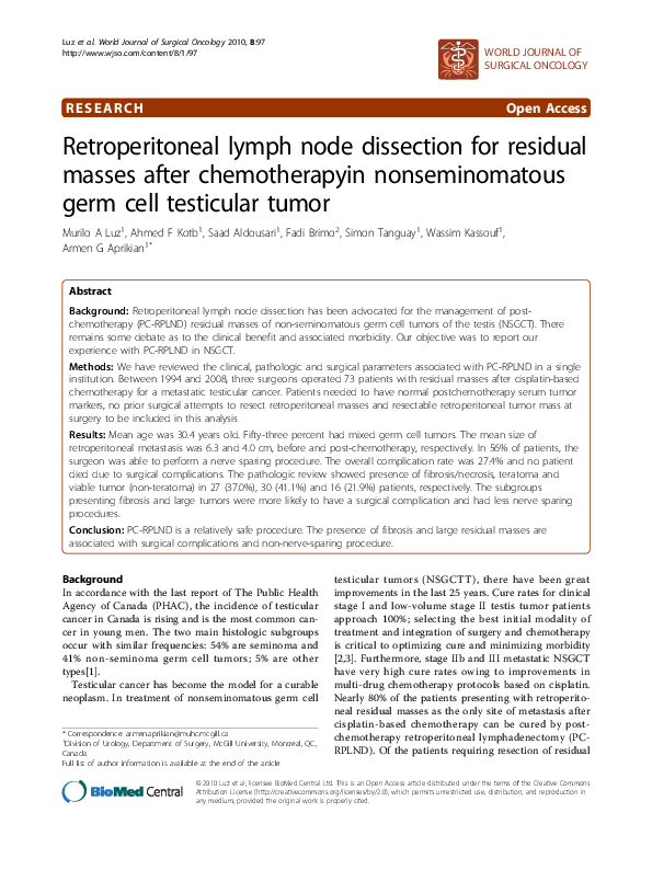 (PDF) Retroperitoneal lymph node dissection for residual masses after chemotherapy in ...