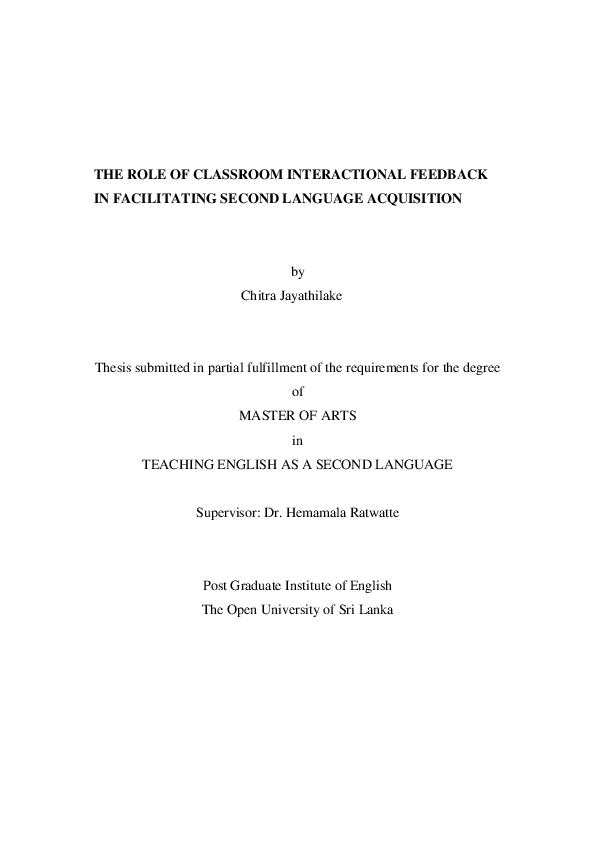 (PDF) THE ROLE OF CLASSROOM INTERACTIONAL FEEDBACK IN FACILITATING SECOND LANGUAGE ACQUISITION