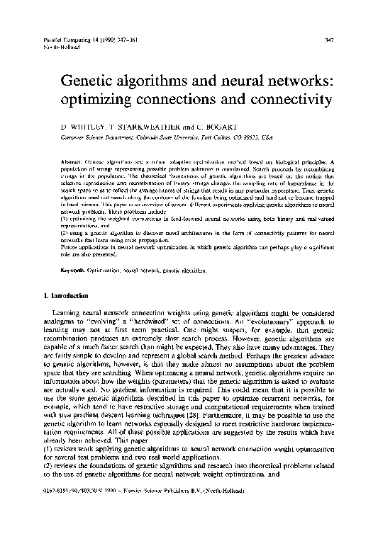 Pdf Genetic Algorithms And Neural Networks Optimizing Connections