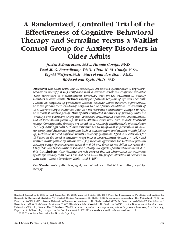 (PDF) A Randomized, Controlled Trial of the Effectiveness of Cognitive–Behavioral Therapy and ...