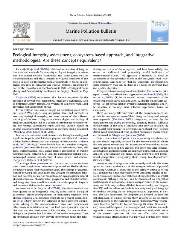(PDF) Ecological integrity assessment, ecosystem-based approach, and ...