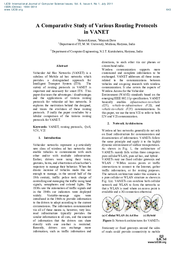(PDF) A Comparative Study of Various Routing Protocols in VANET