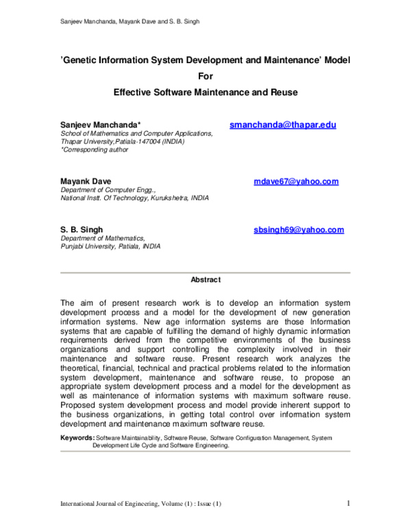 (PDF) Genetic Information System Development and Maintenance Model For ...